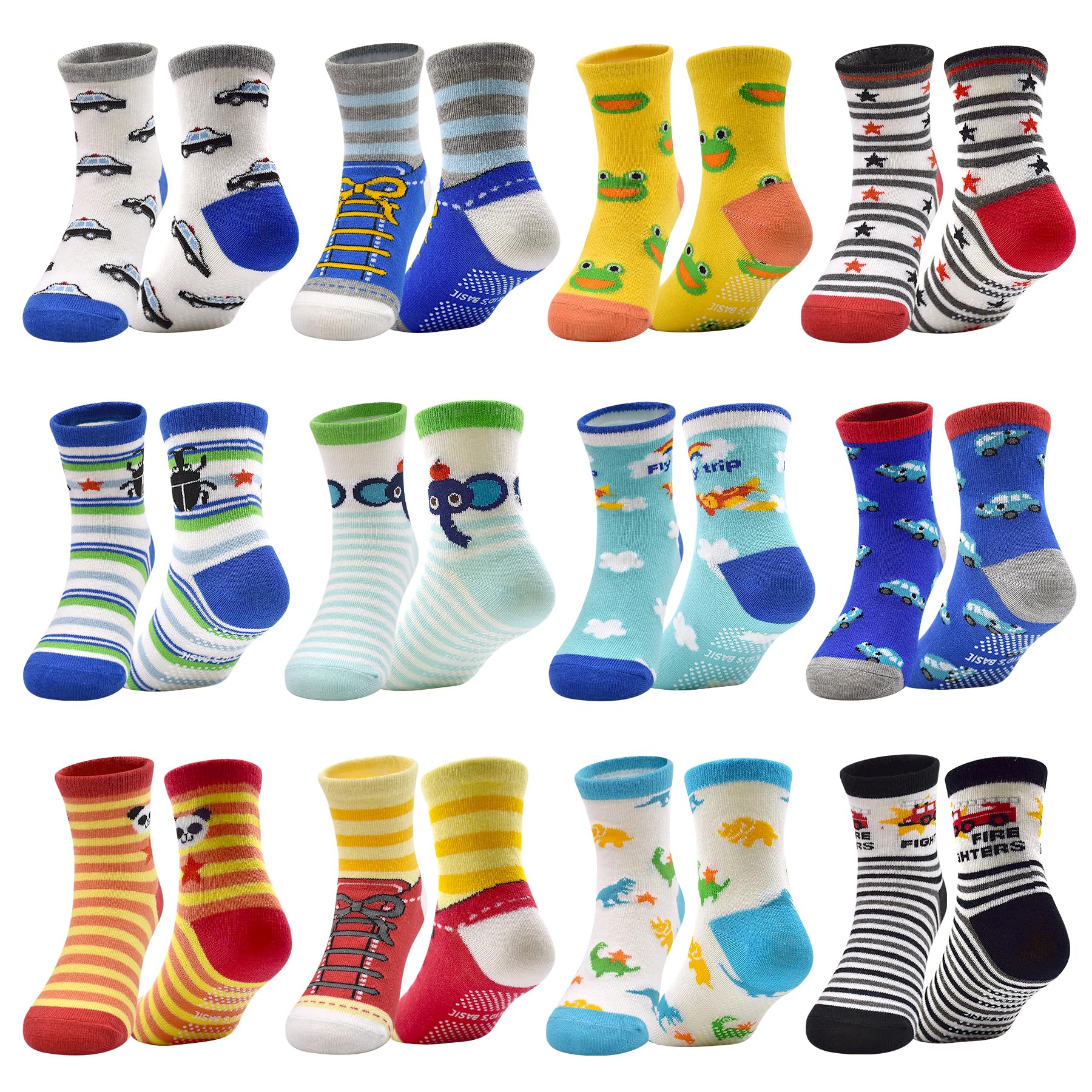 SkiBeaut Toddlers Socks Kids Non Slip Socks with Grips Sticky Slippery Toddler Boys Girls Socks for 3-5 Years Old 12 Pairs Children House Socks