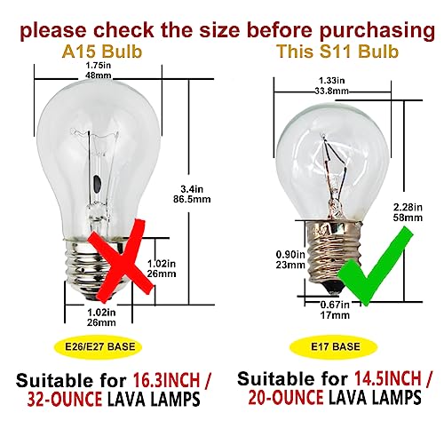 4 Pack S11 Intermediate E17 Base 40 Watt Incandescent Bulbs for Lava Lamps,Replacement Bulbs for Lava Lamps,Glitter Lamps