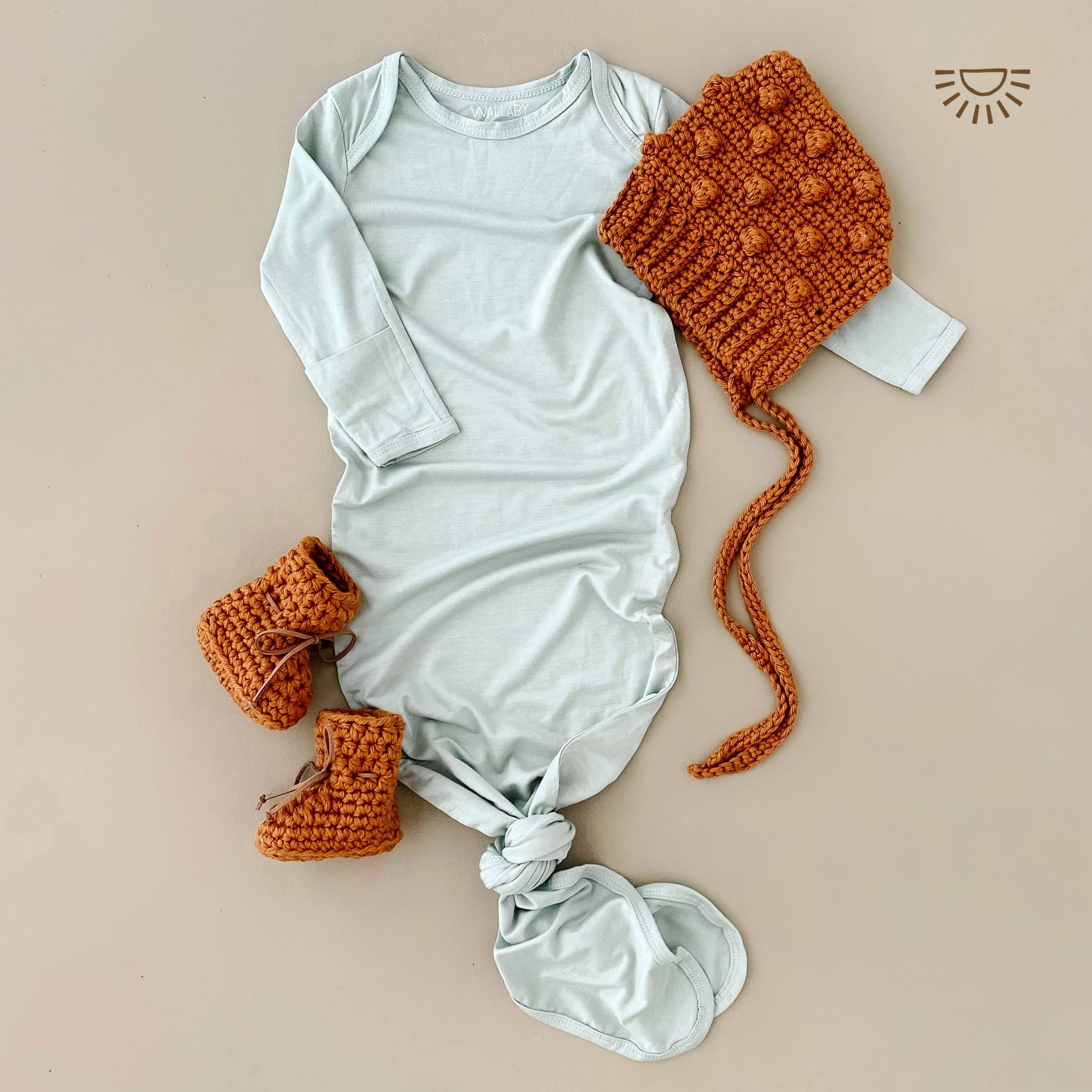 Wallaby Kids Extra Tall Knotted Baby Gown, Super Soft Viscose from Bamboo Newborn Sleeper for Baby Girl and Boy (Seafoam, 0-3 months)