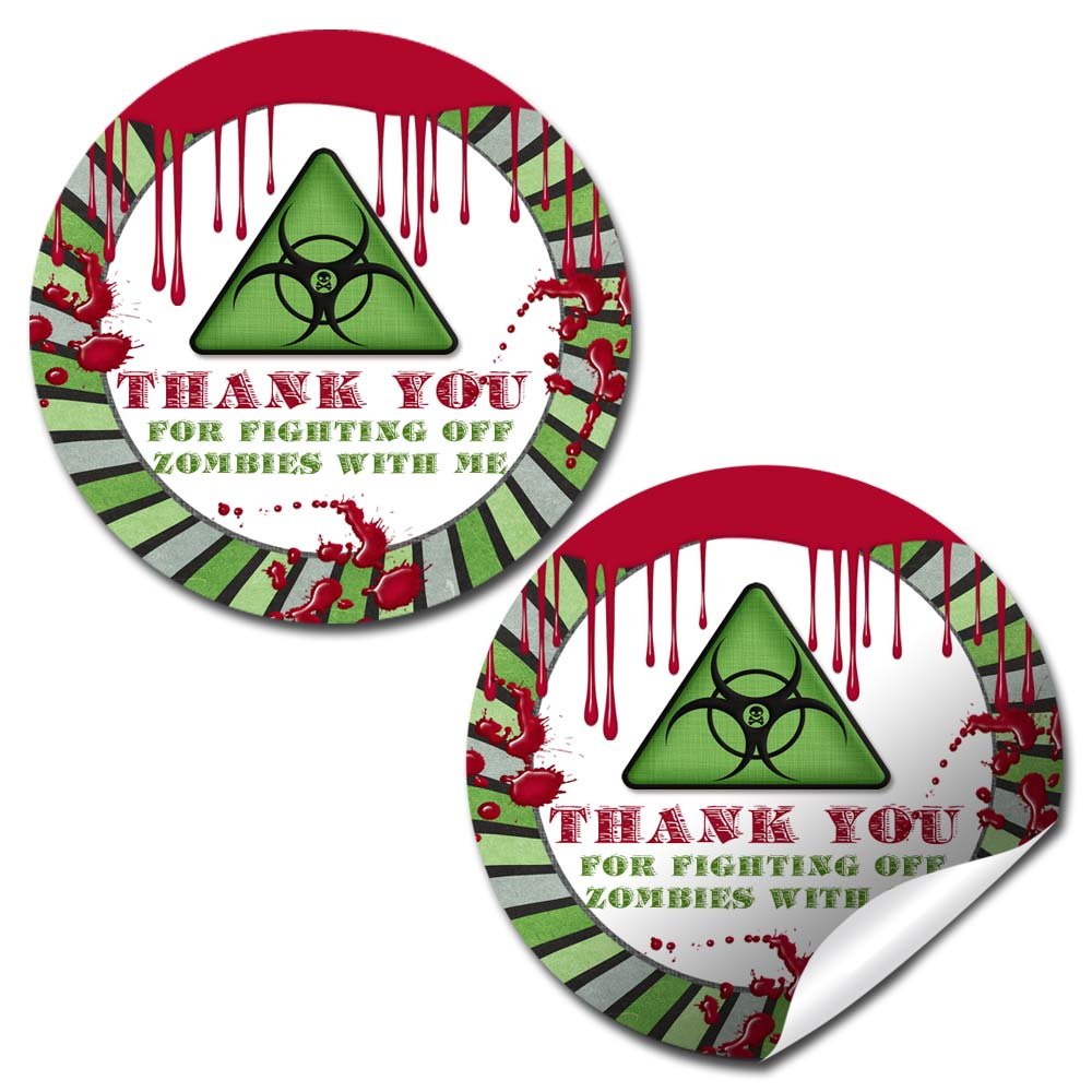 Zombie Birthday Party Thank You Sticker Labels, 40 2" Party Circle Stickers by AmandaCreation, Great for Party Favors, Envelope Seals & Goodie Bags