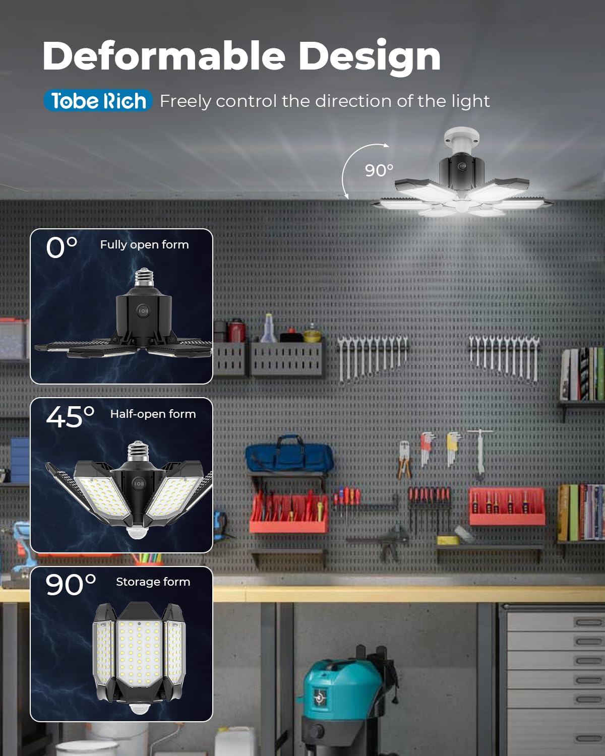 toberich Motion Sensor Garage Light, Ultra Bright 200W 20000LM Motion Shop Light w/ 3 Switch Modes, 6500K Daylight, Dusk to Dawn Indoor Motion Activated Light Bulb for Garage, Workshop (1 Pack)
