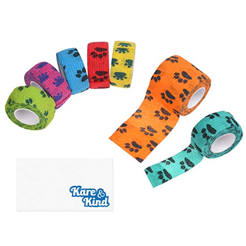 Kare & Kind Self-Adhesive Bandage - Injury Wrap Tape for Pets - Dog, Cats, Horses - 7 Multi-Color Rolls - Muscle and Joint Support - Elastic, Does not Stick to Animal Fur or Coat
