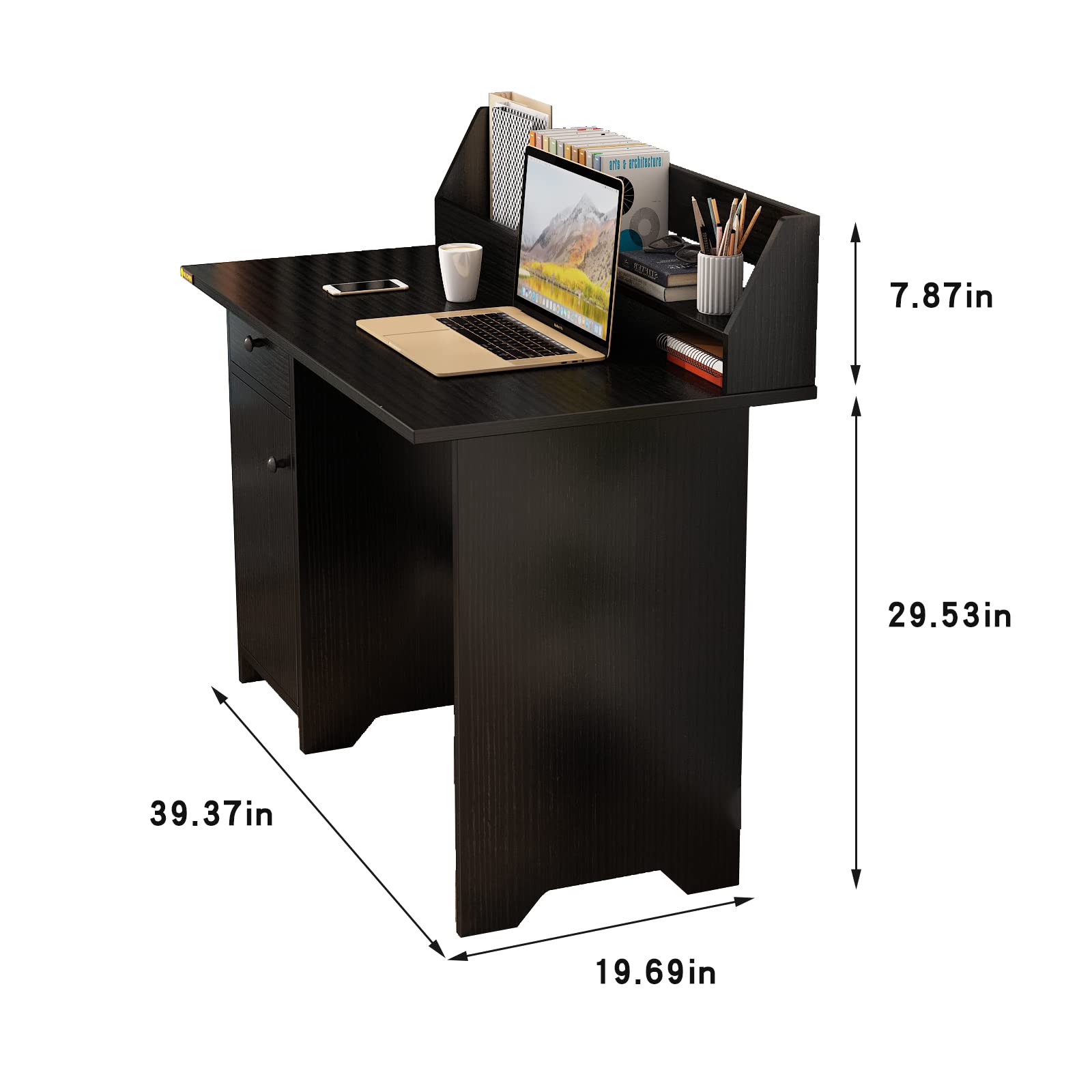 ALISENED Computer Desk with Drawers and Hutch,Small Home Office Desk,Wood Desk Executive Desks with Storage Shelf, Writing Desk with File Drawer for Bedroom Small Space