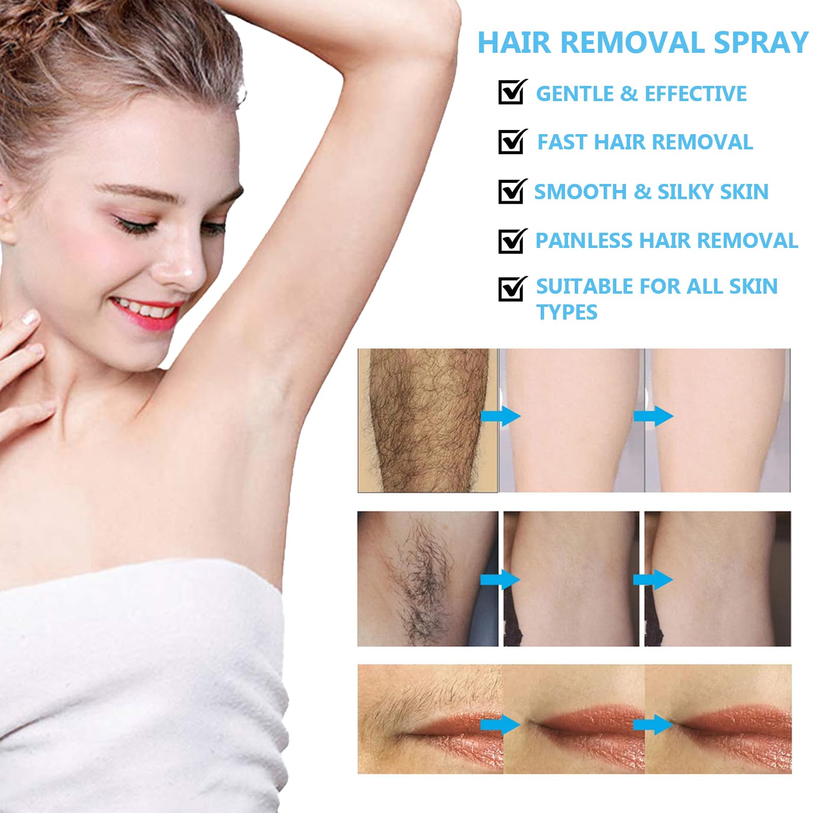 Non-Irritating Moisturizing Hair Removal Cream and Spray for Men and Women - For Legs, Hands, Arms, Underarms, and Bikini Areas (100ML)