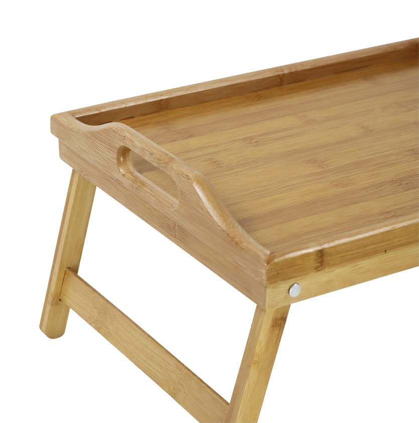 KKTONER Bamboo Bed Tray Table with Folding Legs Foldable Serving Portable Laptop Tray Snack Tray Breakfast Tray Bed Table Drawing Table
