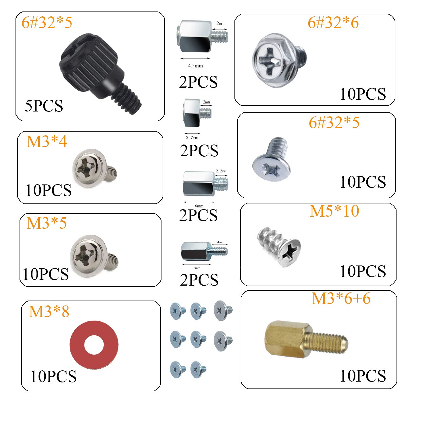 SGTKJSJS PC Computer Screws Kit, M.2 Standoff and Screw for Motherboards, Case, SSD, Fan, Power, Graphics - 91 Pcs