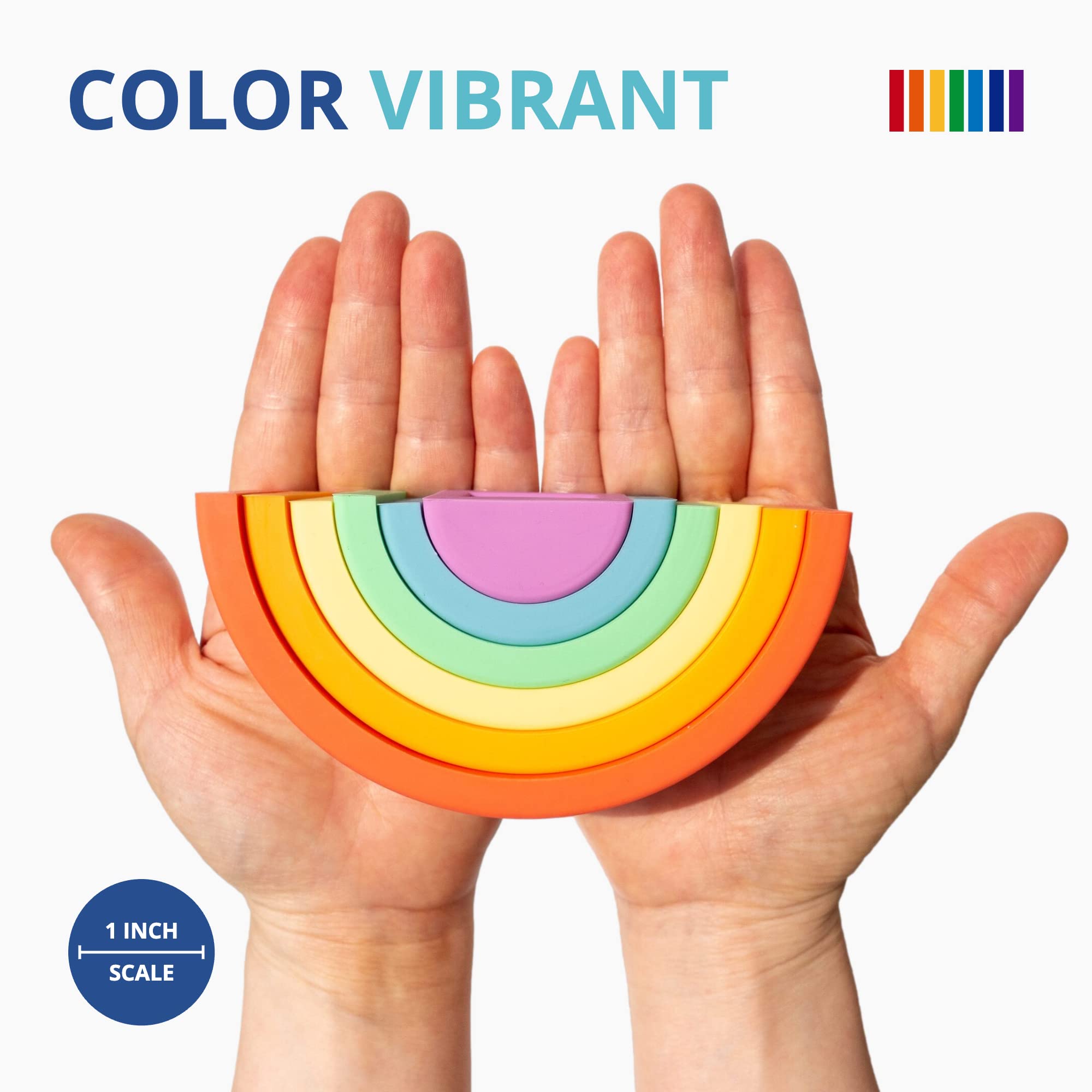 BLUE GINKGO Silicone Rainbow Stacker - Montessori Rainbow Nesting Puzzle | Kids and Toddler Stacking Toy | Stacking Rainbow Puzzle, Sensory Rainbow Toys - 6 Layers (Matte