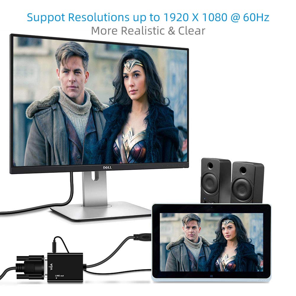 Unkonwn Micro HDMI to VGA Micro HDMI to VGA Converter with 3.5 mm Audio Jack, Compatible with Laptop