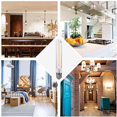 4 Pack T10 LED Bulb 8W Dimmable E26 Base Tubular Light Bulb 2700K Warm White 75W Equivalent 800lm T10 Bulb for Rustic Pendant, Wall scones Tube Light Bulbs Desk Lamp Vintage Edison Long Light Bulb