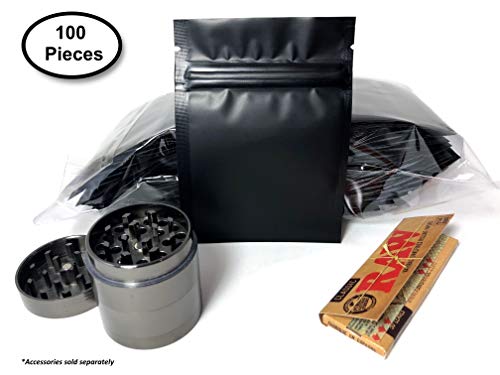 Karmay 100-3x4 Premium Smell Proof Flat Ziplock Double-Sided Reusable Metallic Foil Food Storage Bags (Matte Black)
