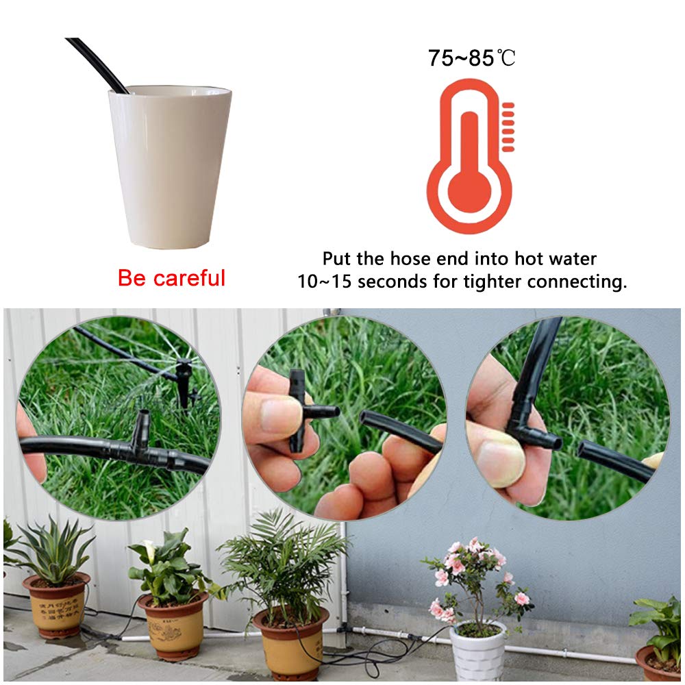 Irrigation Fittings Kit, Hoomtry Drip Irrigation Barbed Connectors for 1/4-Inch Tubing Flower Pot Vegetable Garden Lawn（Straight Barbs, Tees, Elbows, End Plug, 4-Way Coupling）