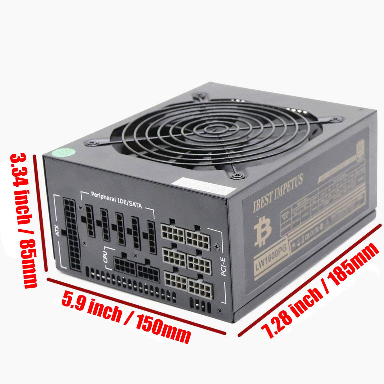 Module Power Supply 1600w Full Modular for Miner 1600w 80 Plus Gold Power Supply 12V with Auto Fan Speed Control Support 8 Graphic Card RX3060/3070/3080 for ETH ETC Zcash Ethereum Mining Rig 110V