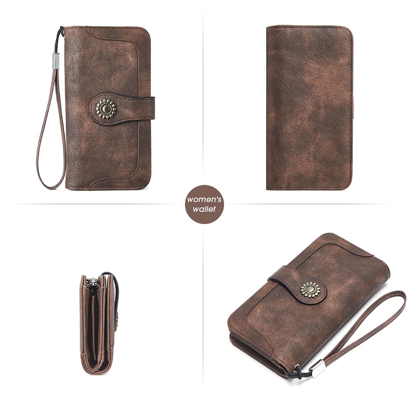 Telena Womens Wristlet Wallets Leather Large Trifold Clutch Purse Credit Card Holder Coffee