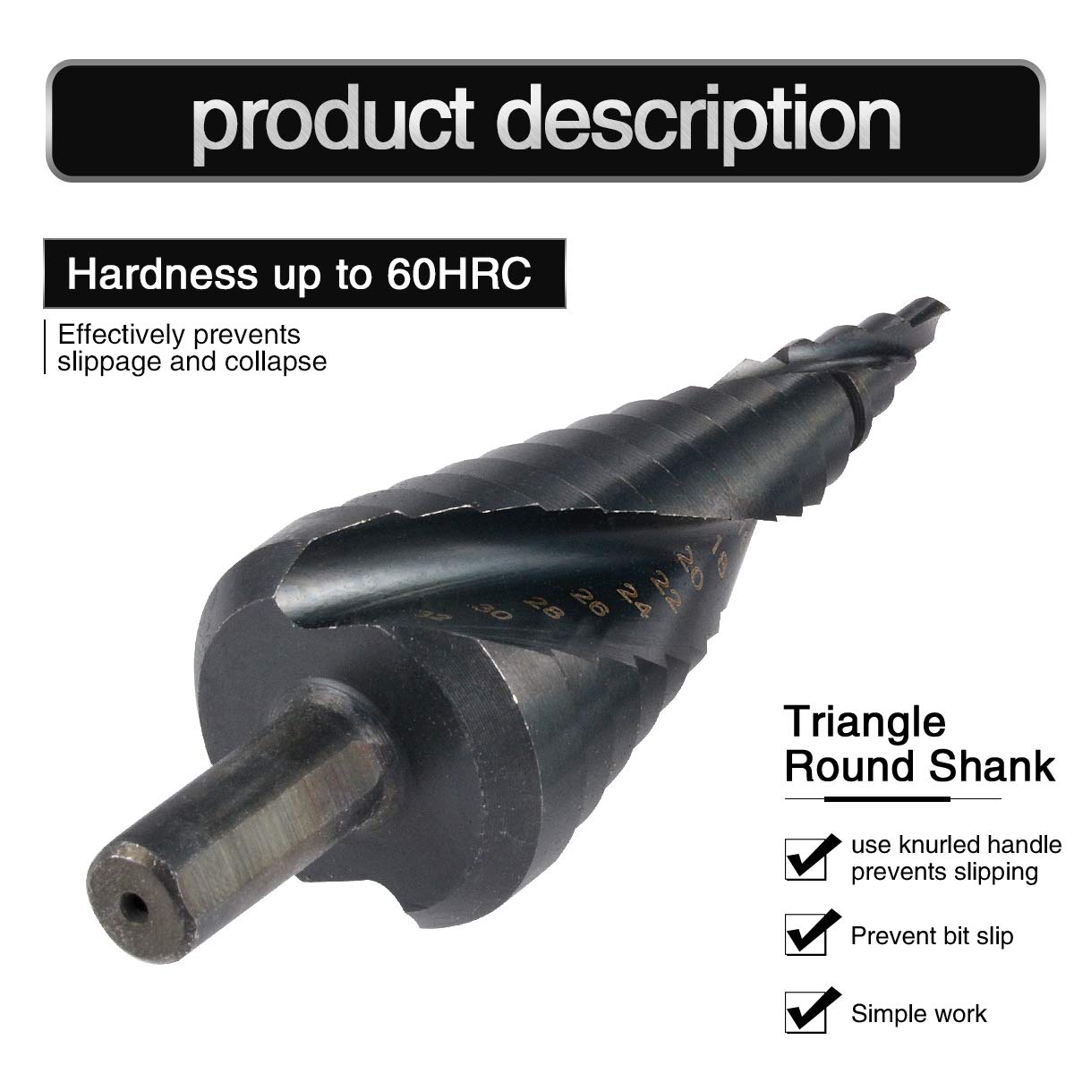 HOHXEN 3 Packs Spiral Step Drill Bit Set with 4-12mm/4-20mm/ 4-32mm, Total 32 Sizes, 1/4" Hex Shank Cone Titanium Coated High Speed Steel, Multi-Functional Industrial DIY Metalworking tools