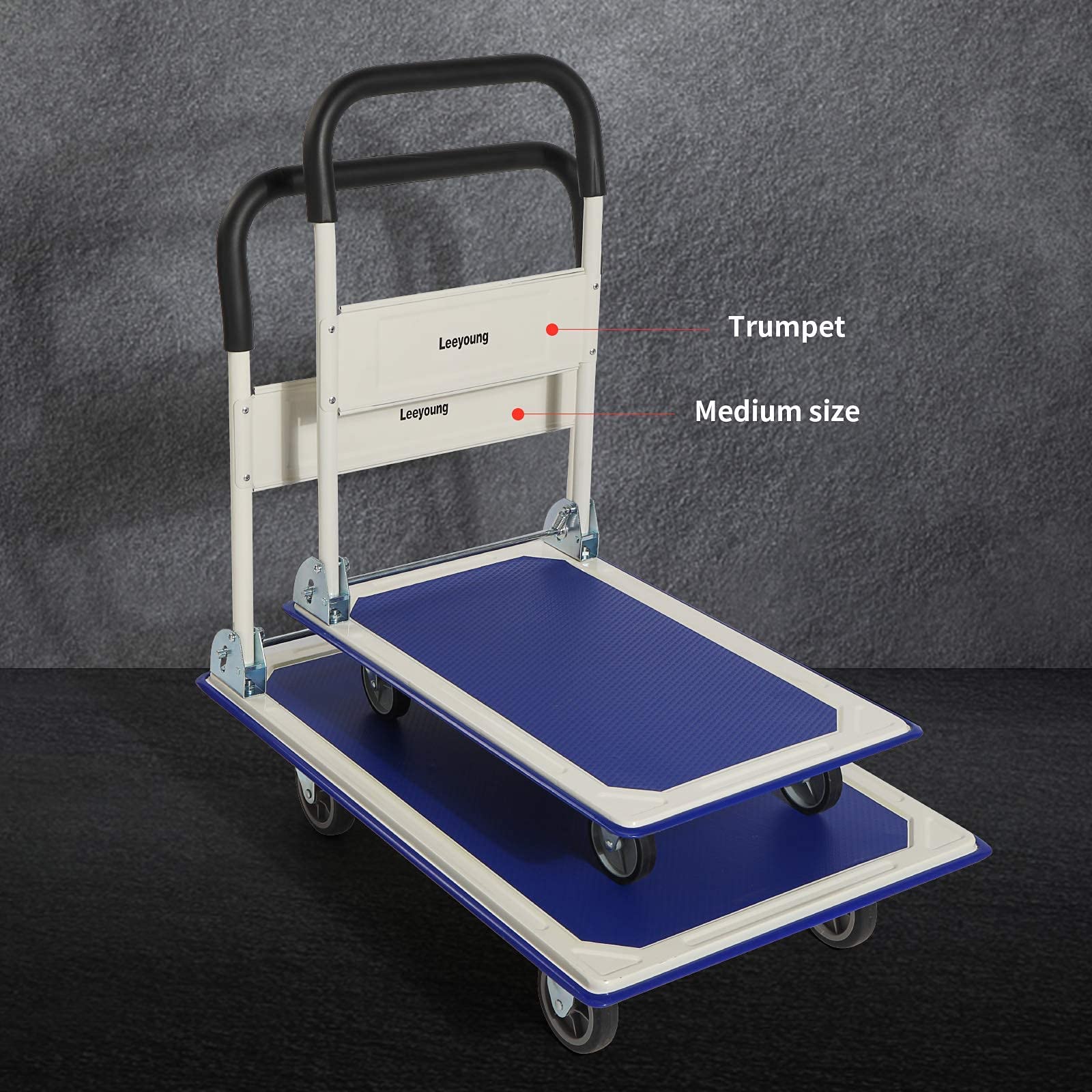 Leeyoung Dolly Cart Folding Moving Platform Hand Truck for Warehouse, Portable Flatbed Cart with Non-Slip Swivel Casters,with Brake (660Lbs Load-Bearing Capacity, Blue)