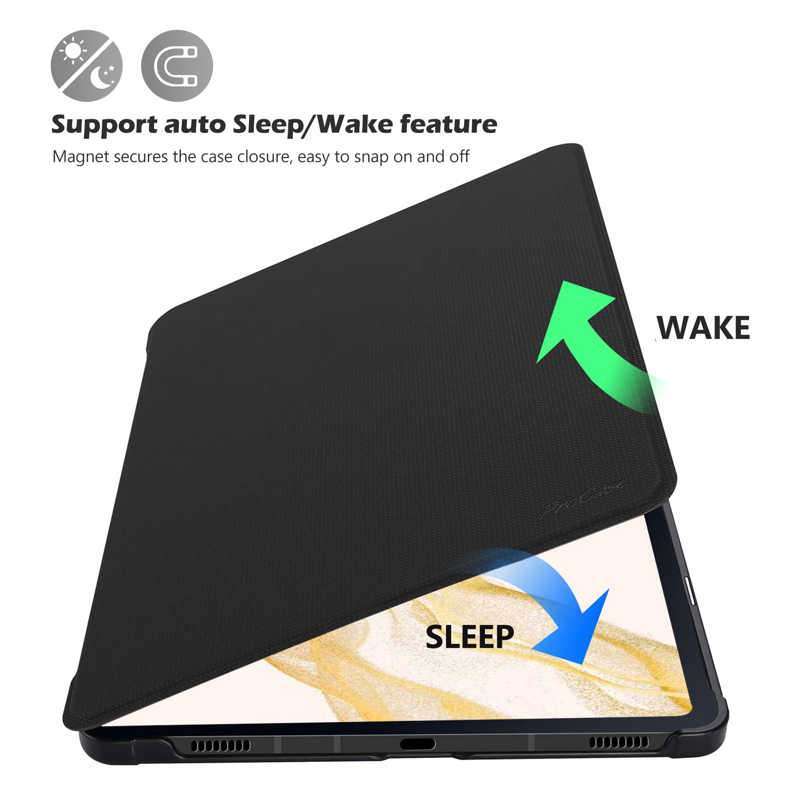ProCase Case for Galaxy Tab S7 FE 5G 2021/S8 Plus 2022/S7 Plus 2020 12.4 inch with S Pen Holder, Smart Cover for 12.4" Samsung Galaxy Tablet (SM-X800 X806 T730 T736 T970 T975 T976 T978) -Black