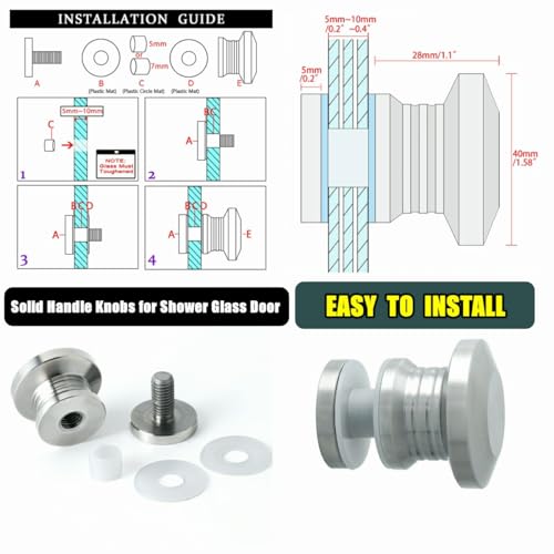 Alise Shower Glass Door Handle,Sliding Shower Doors Knob Pull Hardware Replacement Parts for Bathroom Glass Doors,Heavy Duty Solid SUS304 Stainless Steel Knobs,Brushed Nickel L1800