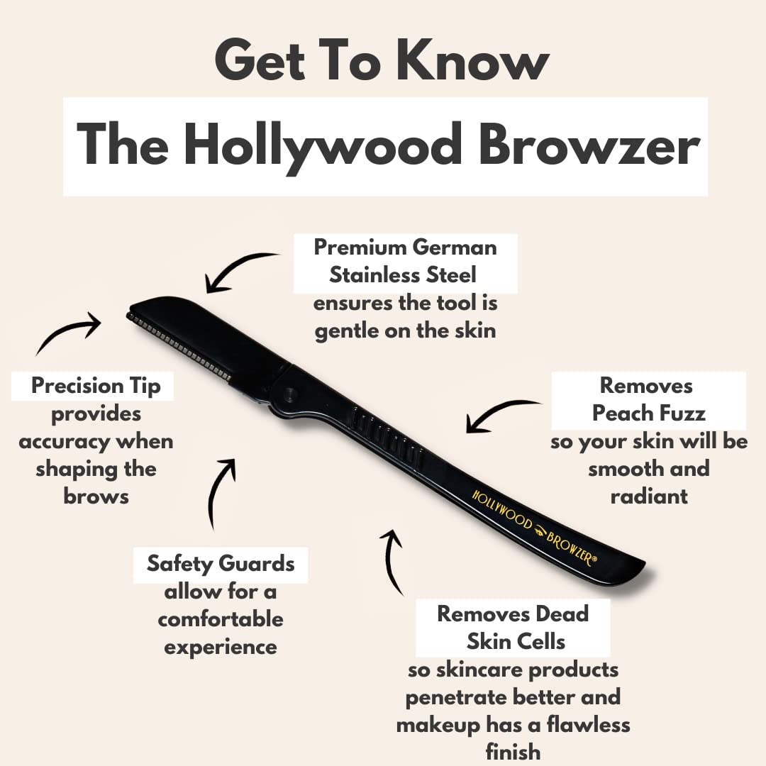 Hollywood Browzer Rose gold Dermaplaning Face Blade for Men and Women - Protective Pouch Included - Eyebrow Shaping | Removing Unwanted Hair | Dermaplaning | Exfoliation
