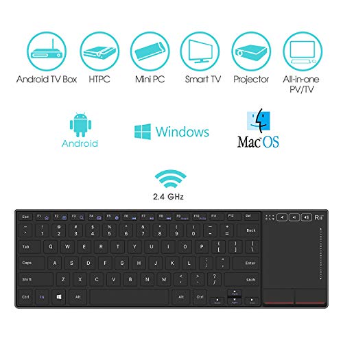 Rii K22 Ultra Slim 2.4 Gigahertz Mini Wireless Multimedia Keyboard with Touchpad for PC and Laptop
