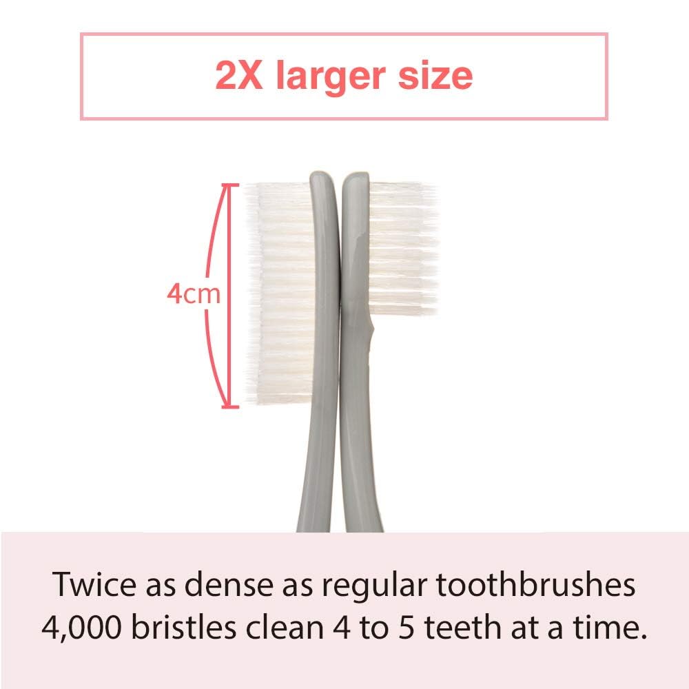 WANGTA Toothbrush 4pcs, Twice as Wide as Regular Brush Head, Wide Toothbrush, Long Brush Head, More Comfortable and Easier Brushing (White Brush)