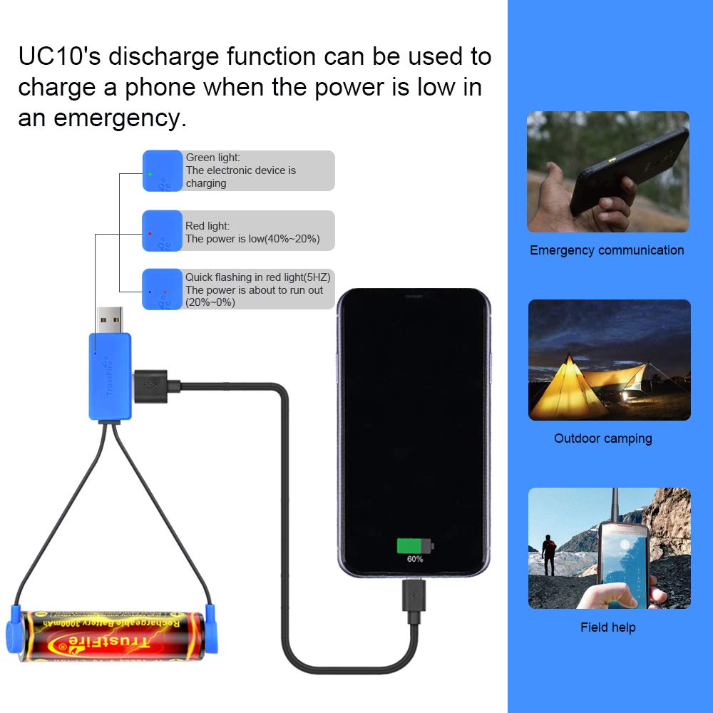 TrustFire UC10 Universal USB Battery Charger Batteries Magnetic Charger for Rechargeable Lithium-ion Batteries 32650 14500 16340 26650 18650