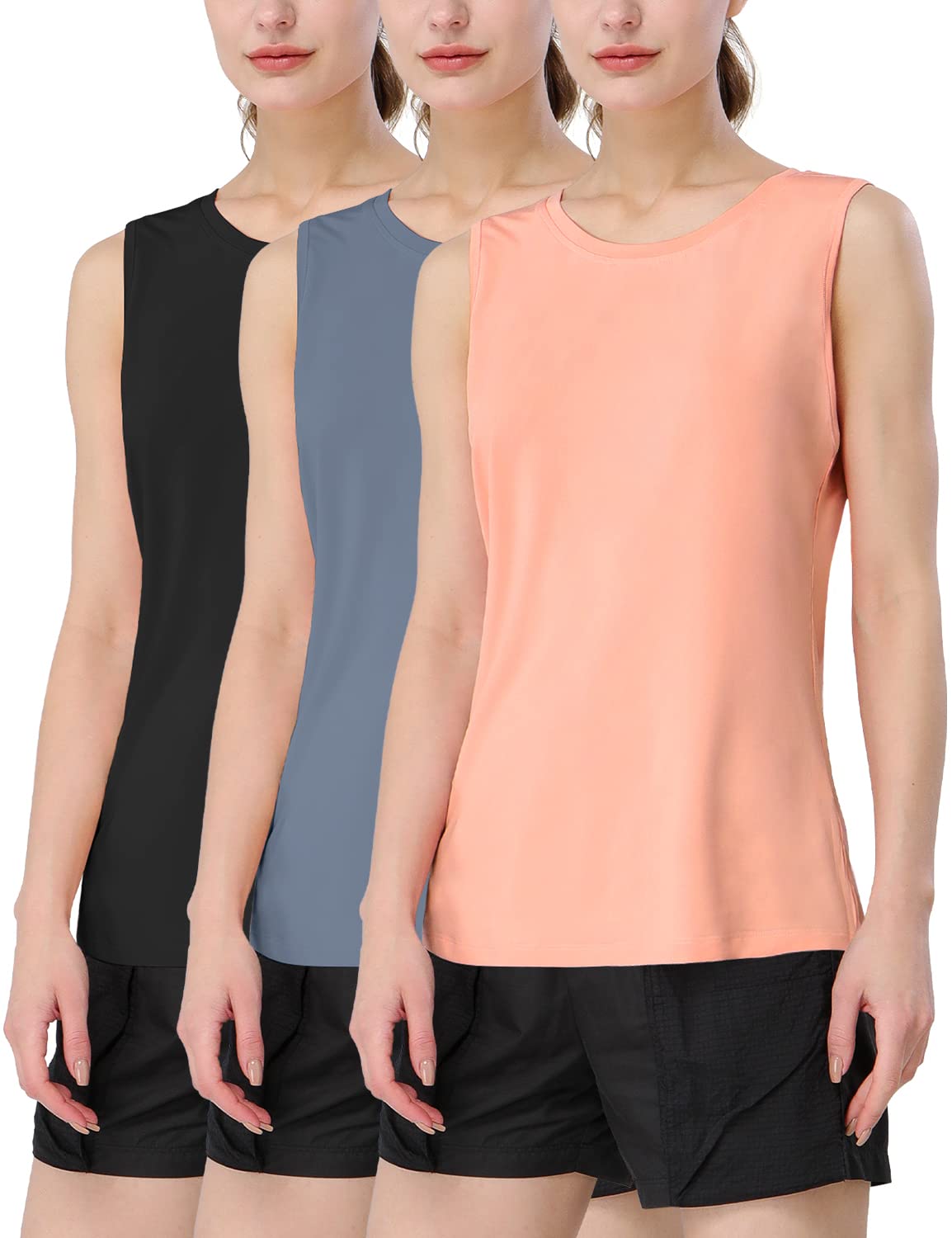 3 Pack Women's Sleeeveless Workout Shirts Dry Fit Exercise Running Work Out Tank Tops Active Gym Tops Muscle Tank X-Large