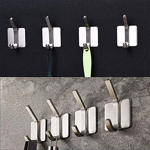 Koksi Self Adhesive Hooks Stainless Steel 3M Adhesive Wall Hanger, Waterproof Heavy Duty Sticky Wall Hooks Toilet Rust-Proof Bath Towel Hanger for Bathroom Bedroom Kitchen (2, Silver)