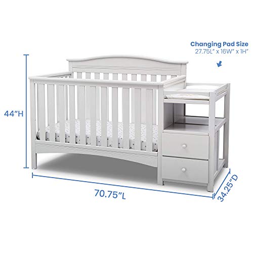 Delta Children Birkley Convertible Crib N Changer, Bianca White + Simmons Kids Quiet Nights Dual Sided Crib and Toddler Mattress (Bundle)