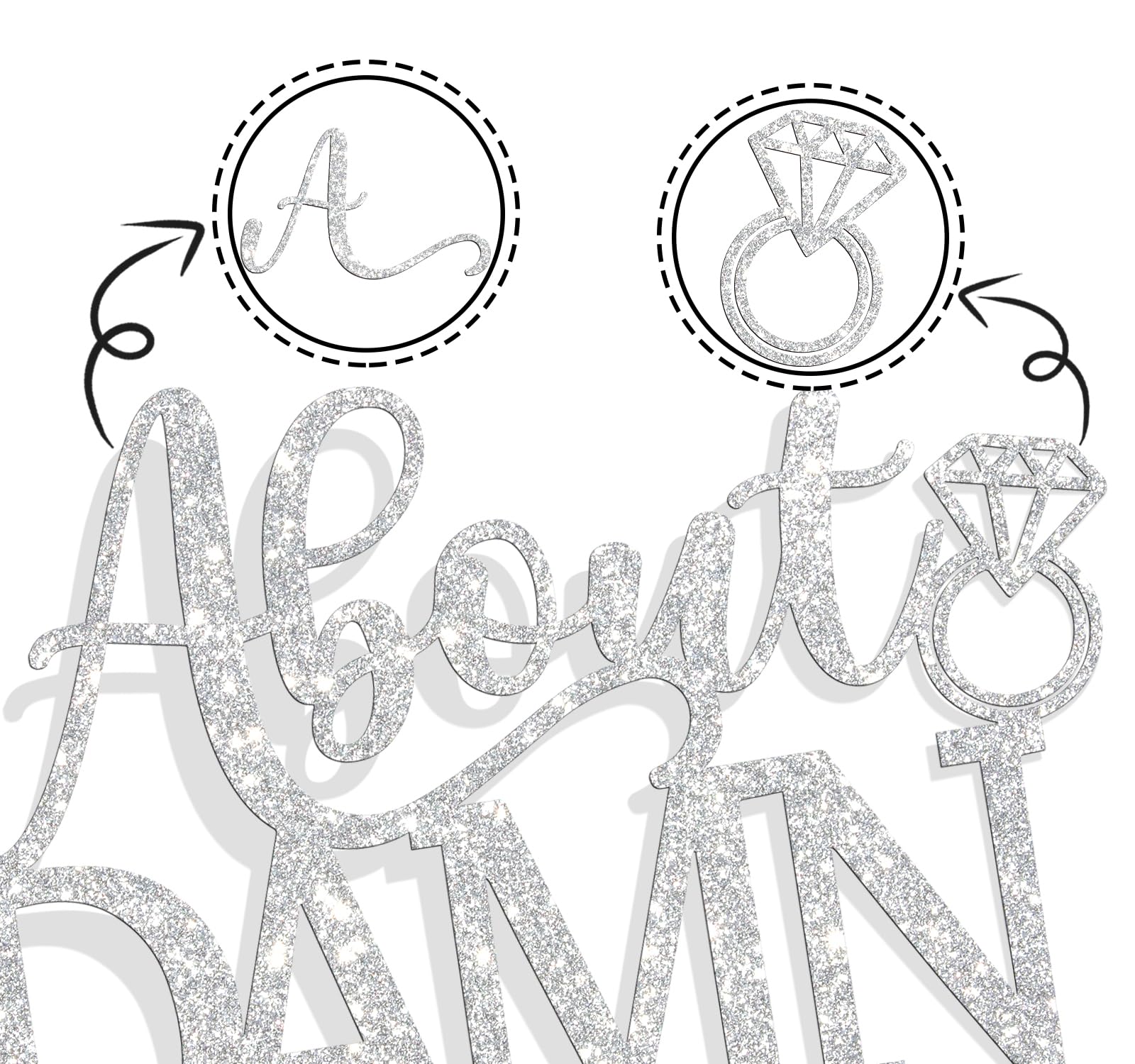 About Damn Time Cake Topper,Funny Wedding/Engagement/Bridal Shower/Happy Birthday Party Decorations Supplies for Men Women, Silver Glitter