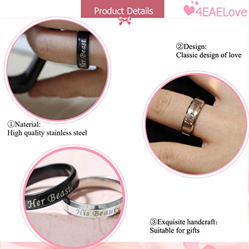 4EAELove Customize Her King His Queen Couples Rings Promise Ring Inside Can Engraved Band Rings Wedding Rings Titanium Stainless Steel 6mm 6-13# (Beast, 13)