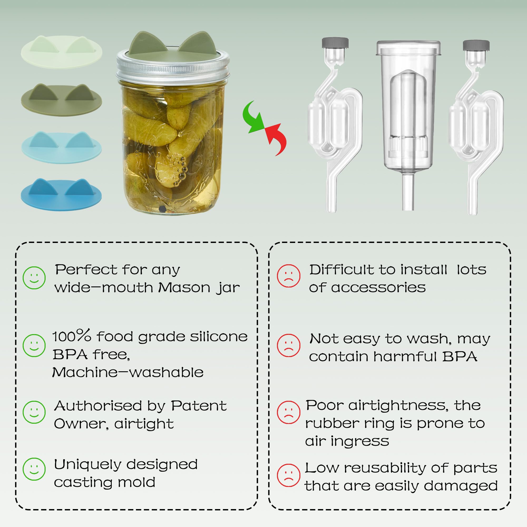 Wingcases Fermentation Lids Silicone Waterless Airlock, Suitable for Wide Mouth Mason Jars - For Making Pickled and Fermented Probiotic Foods, 4 Pack, Morandi Colors