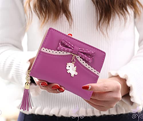 UTO Wallet for Girls Cute Unicorn Bowknot Women Coin Purse Card Bill Holder Organizer