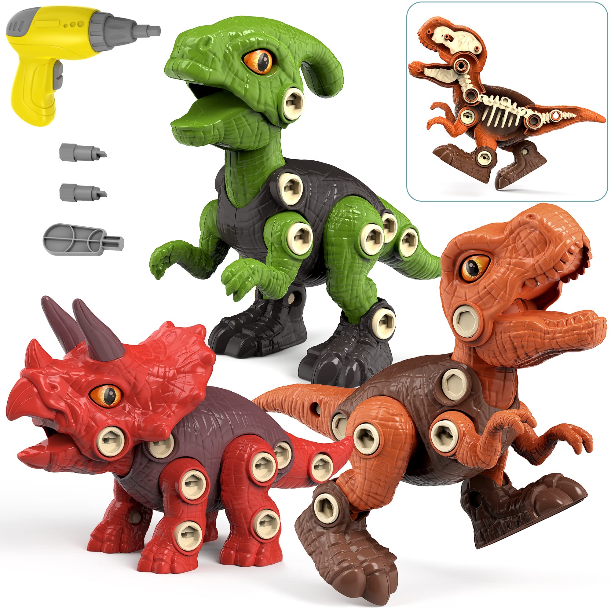 Batlofty Dinosaur Toys for 3 4 5 6 7 Year Old, Take Apart Dinosaur Toys with Electric Drill, STEM Construction Educational Toys with Skeleton, Birthday Christmas Easter Gift for Boys Girls