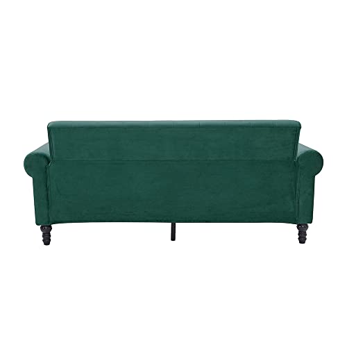 Classic Sofa Couch Mid Century Upholstered Velvet Fabric Tufted Sofa with Scroll Arms for Living Room Bedroom Apartment (Green) (CY001)
