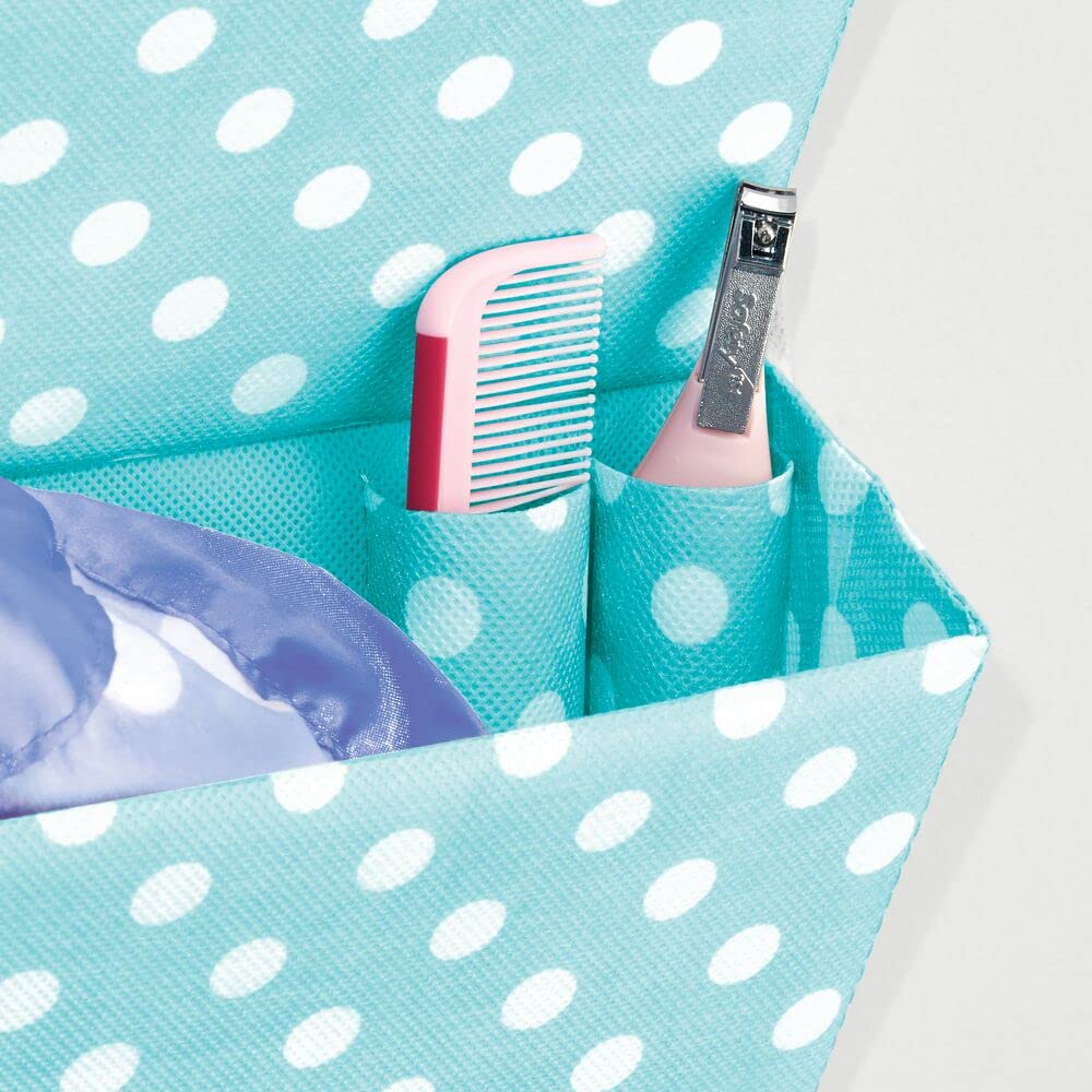 mDesign Soft Fabric Wall Mount/Over Door Vertical Hanging Storage Organizer Center - 4 Large Pockets for Baby Child/Kids Bedroom, Nursery, Playroom, Closet - Polka Dot Print - Turquoise Blue/White