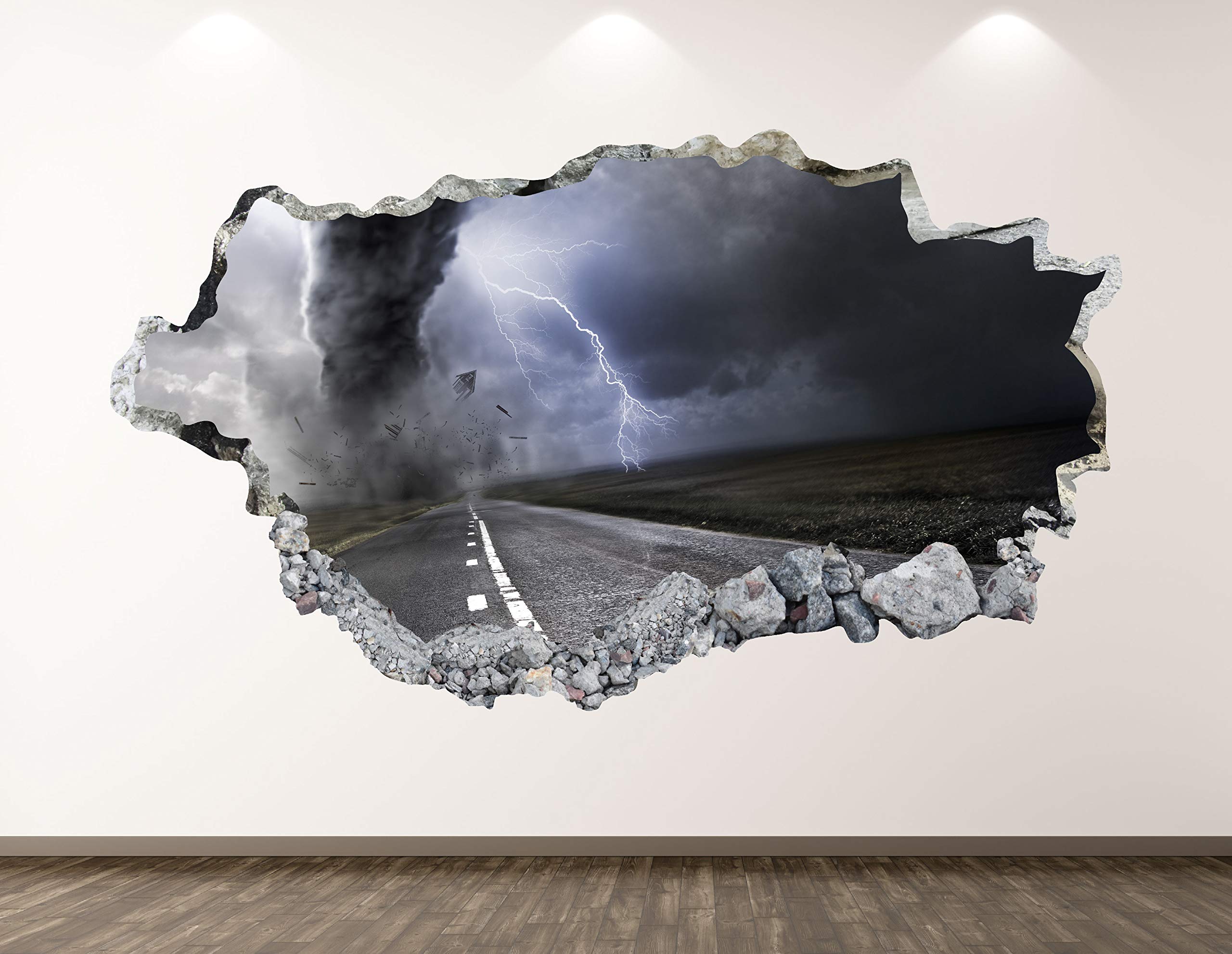 Thunderstorm Wall Decal Art Decor 3D Smashed Tornado Sticker Mural Kids Room Custom Gift BL71 (22"W x 14"H)