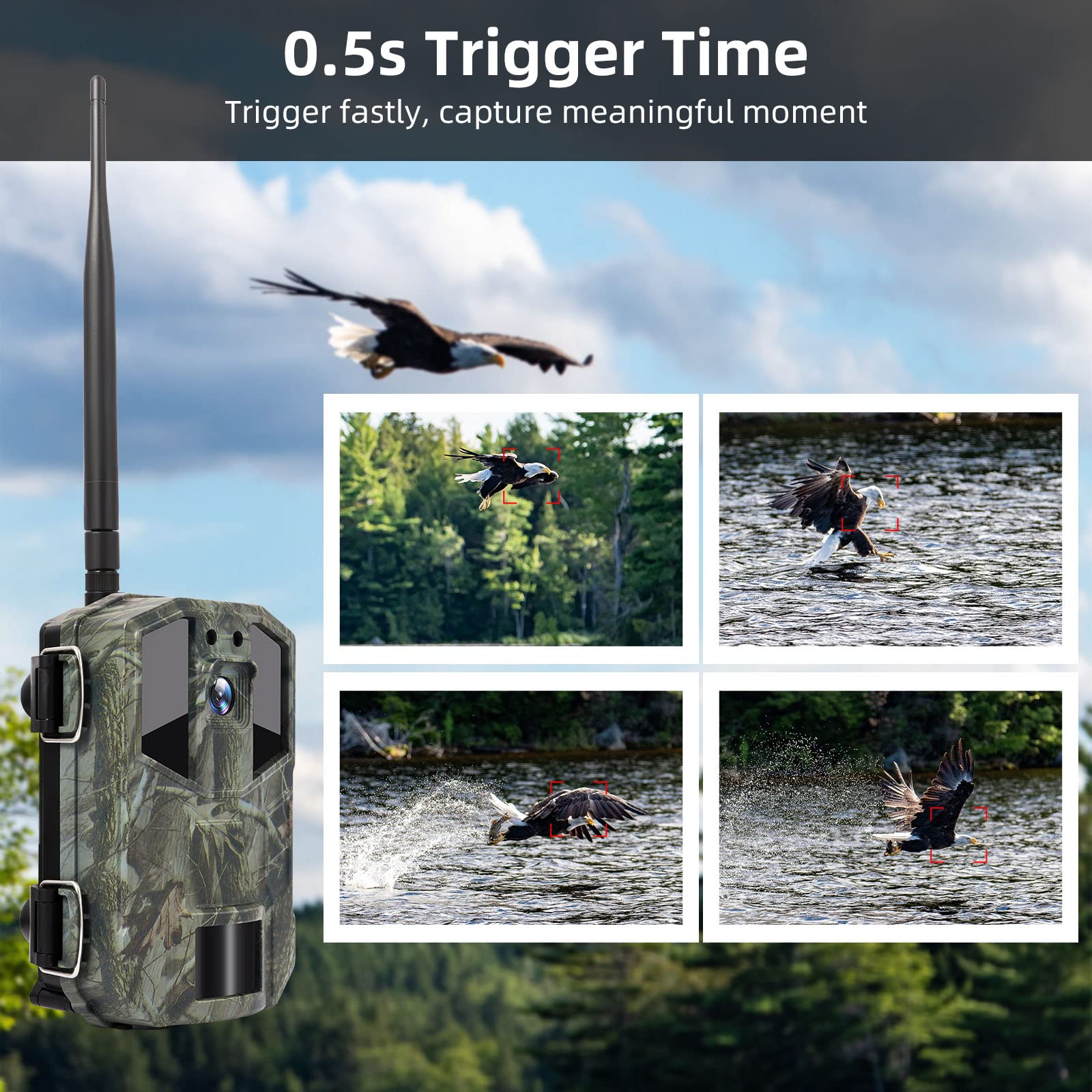 4G Cellular Trail Camera 2.7K 14MP with Micro SIM Card (AT&T), 4G LTE Network IP66 Waterproof Trail Game Camera with Night Vision Motion, APP Control Remote Send Videos & Photos