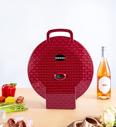 Courant Pizza Maker 12 inch Pizzas Machine, Newly improved Cool-touch Handle Non-Stick plates Pizza oven & Calzone Maker, Electric Countertop Oven for Home or School, 12β Indoor Grill/Griddle, Red