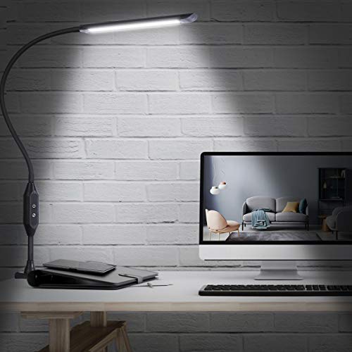 KEDSUM LED Desk Lamp with Clamp, Flexible Gooseneck Clamp Lamp with Touch & Remote Control, 10W Eye-Care Architect Desk Lamp for Office/Home, with 5 Color Modes, 5-Level Brightness & Memory Function