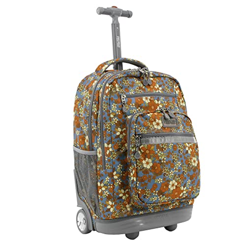 J World New York Sundance Rolling Backpack Girl Boy Roller Bookbag, Retro Bloom, 20 Inch