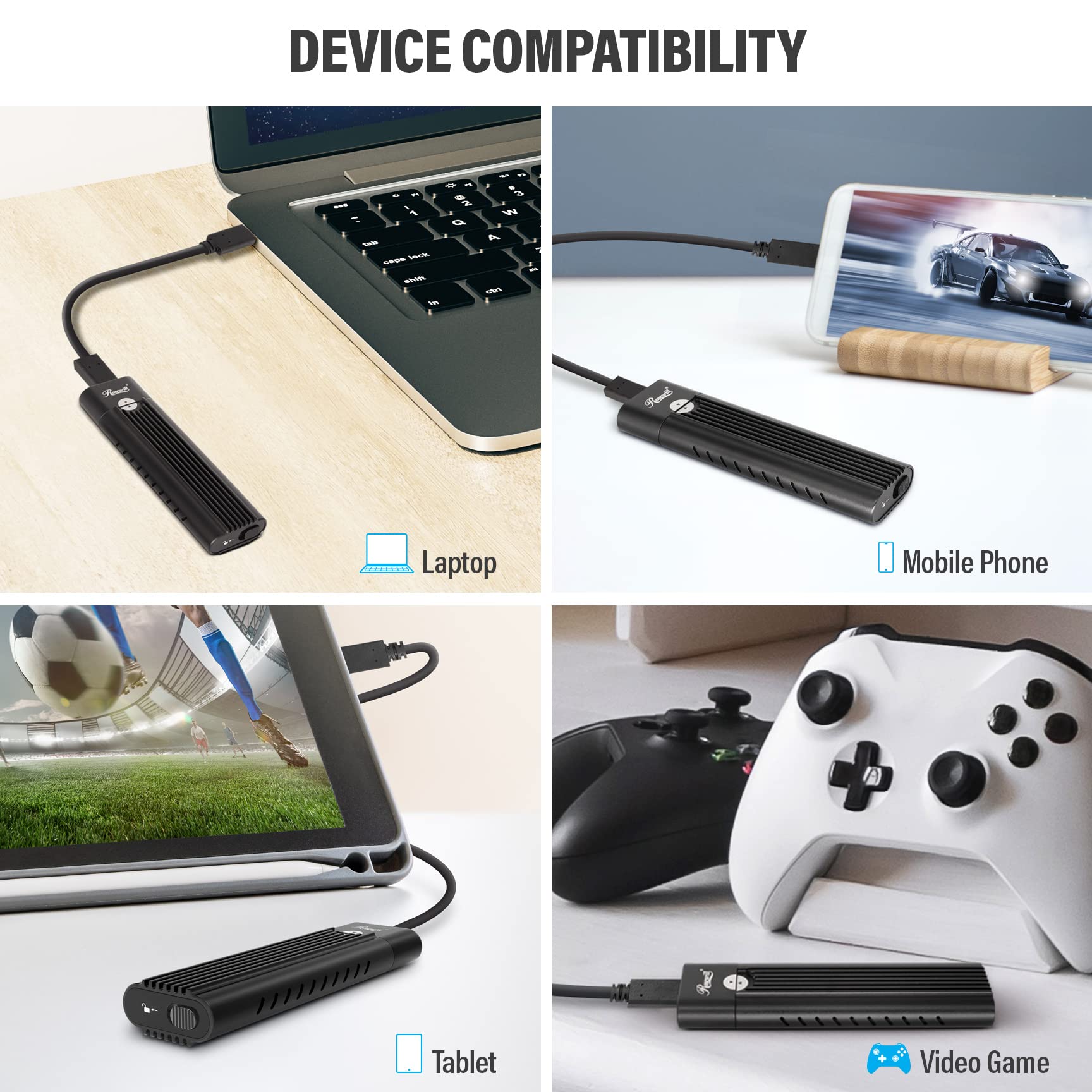 Rosewill USB-C to M.2 NVMe Tool-Free Enclosure Adapter, 10Gbps USB-C 3.1 Gen 2, Thunderbolt 3 Compatible, Supports M.2 NVMe SSDs 2230, includes USB-C and USB 3.0 Cables - RHUB-20001