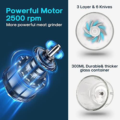 300ML Electric Mini Food Processor, 60W Cordless Food Press Garlic Chopper, Mini Blender For Garlic,Vegetable,Fruit,Onions,Chili,Meat,Salad,Baby Food, Glass Container (Green)