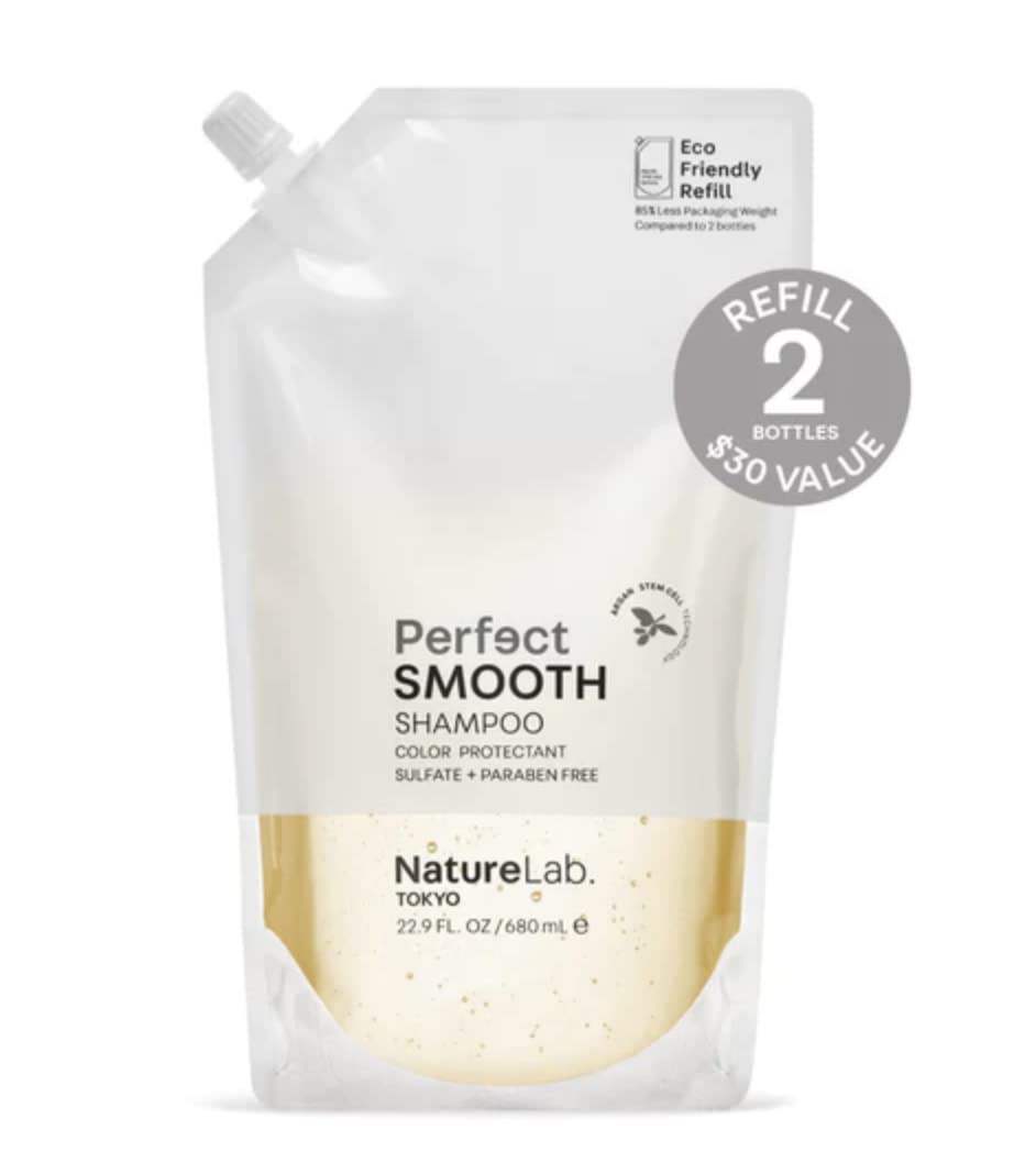 NATURELAB. TOKYO Perfect Smooth Shampoo: Eco-Friendly Refill Pouch: Weightless Frizz Control for Smoother, Healthier Hair and Scalp I 22.9 FL OZ / 680ml
