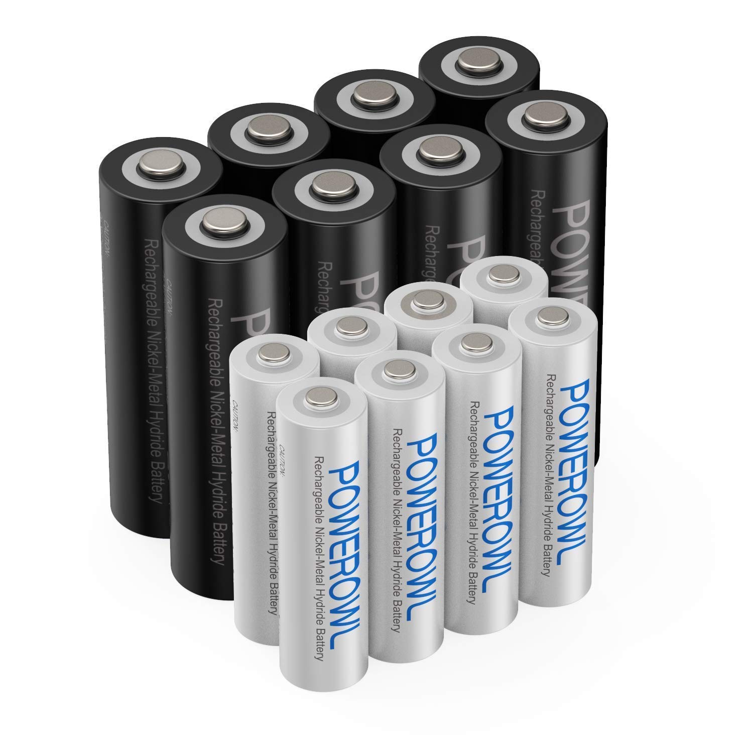 POWEROWL 8 Bay AA AAA Battery Charger (USB High-Speed Charging, Independent Slot)+2800mAh & 1000mAh 1.2V NiMH Battery 16 Packs