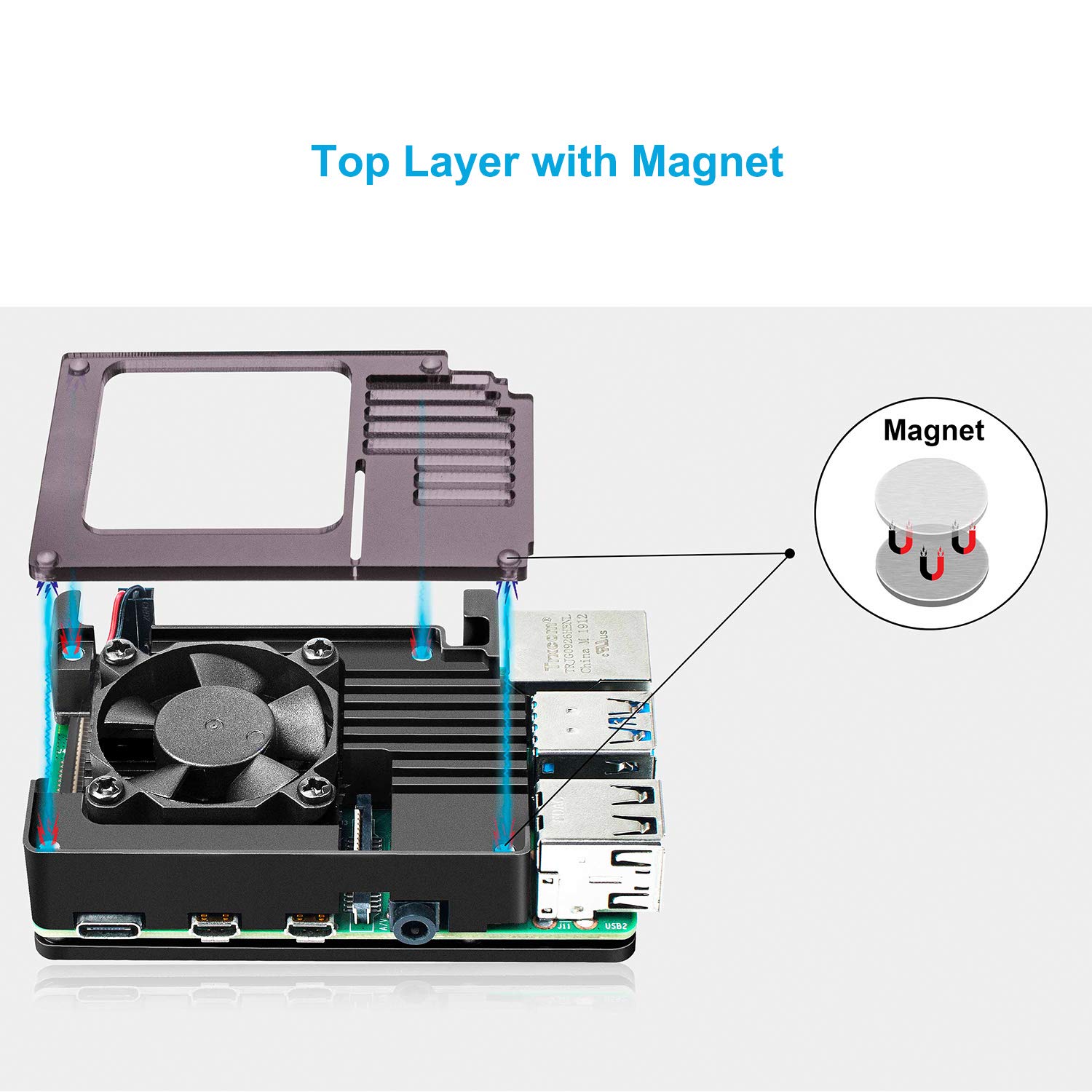 Smraza Case for Raspberry Pi 4, Metal Case for Raspberry Pi 4 Model B with Cooling Fan 35MM, Case Aluminum Alloy Enclosure with 4 PCS Heatsinks Pillar Thermal Adhesive Black (RPI Board Not Included)