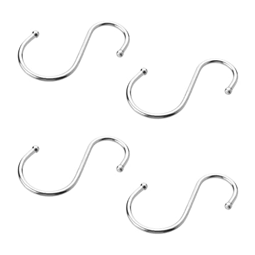 MroMax Stainless Steel S Hooks,80mm/3.15" Silver S Shaped Hook Hangers for Kitchen Bathroom Bedroom Storage Room Office Outdoor Multiple Uses, 4Pcs