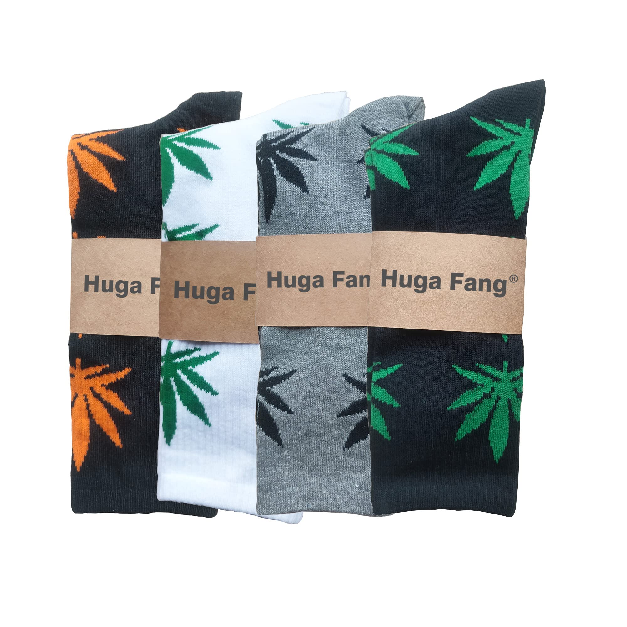 4 Pairs Pack Marijuana Weed Leaf Printed Cotton Athletic Sports High Crew Socks for Women Men (D-4 pairs)