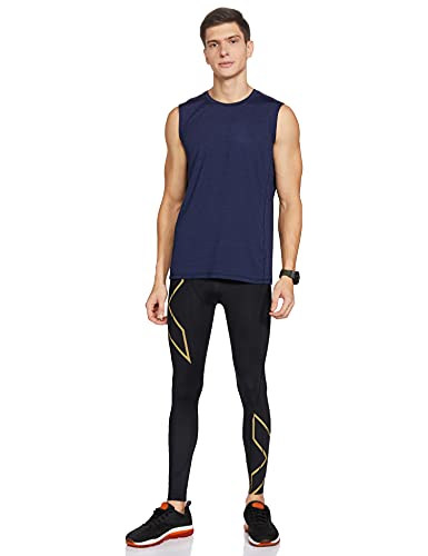 2XU Men's Light Speed Compression Tights - Lightweight & Flexible Support for Improved Running Performance - Black/Gold Reflective - Size Medium
