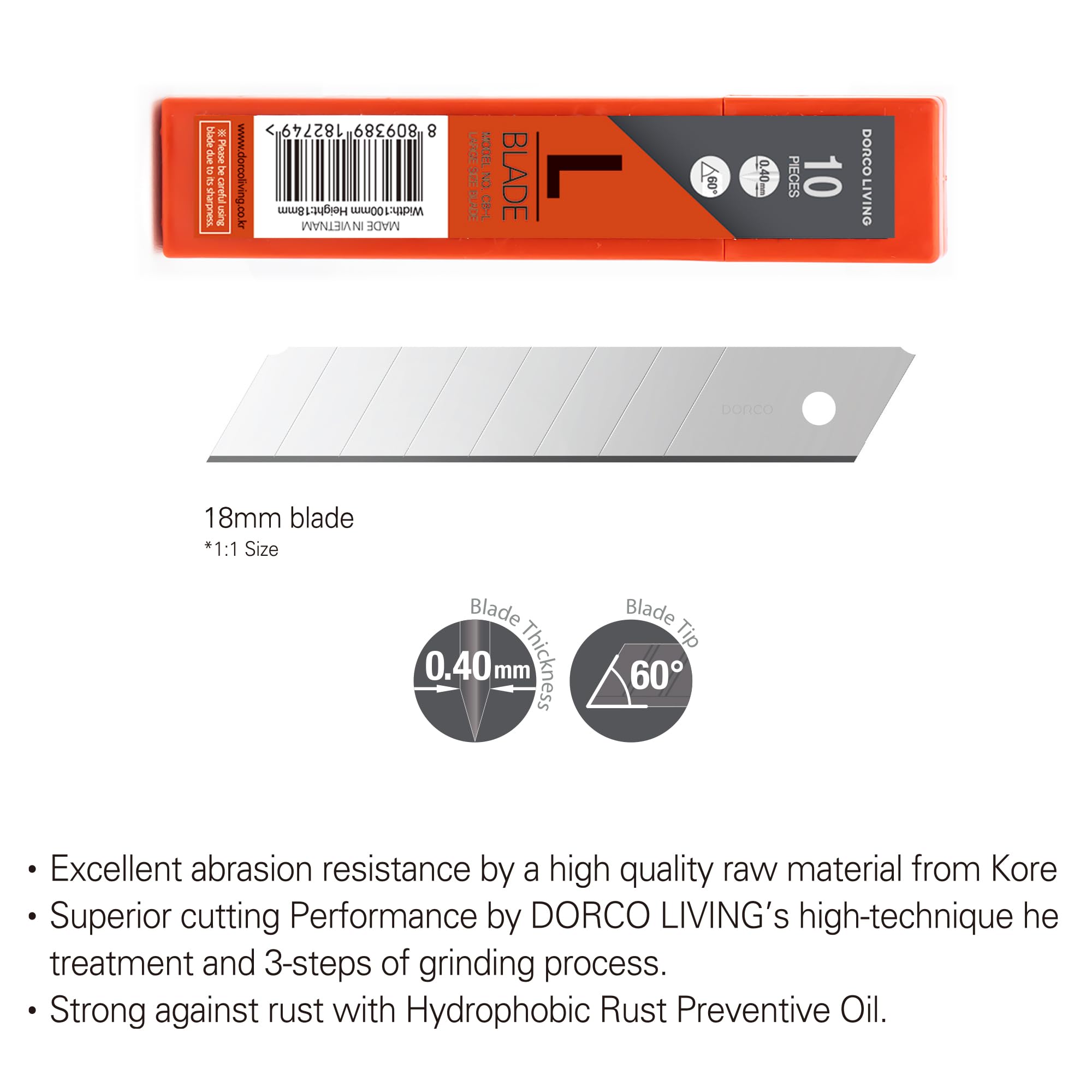 DORCO Professional L602 18mm Snap-Off Cutter Knife + Precision 18mm (11 Blades) - Premium Quality Die-Cast Body with Auto-Lock & Safety Block System