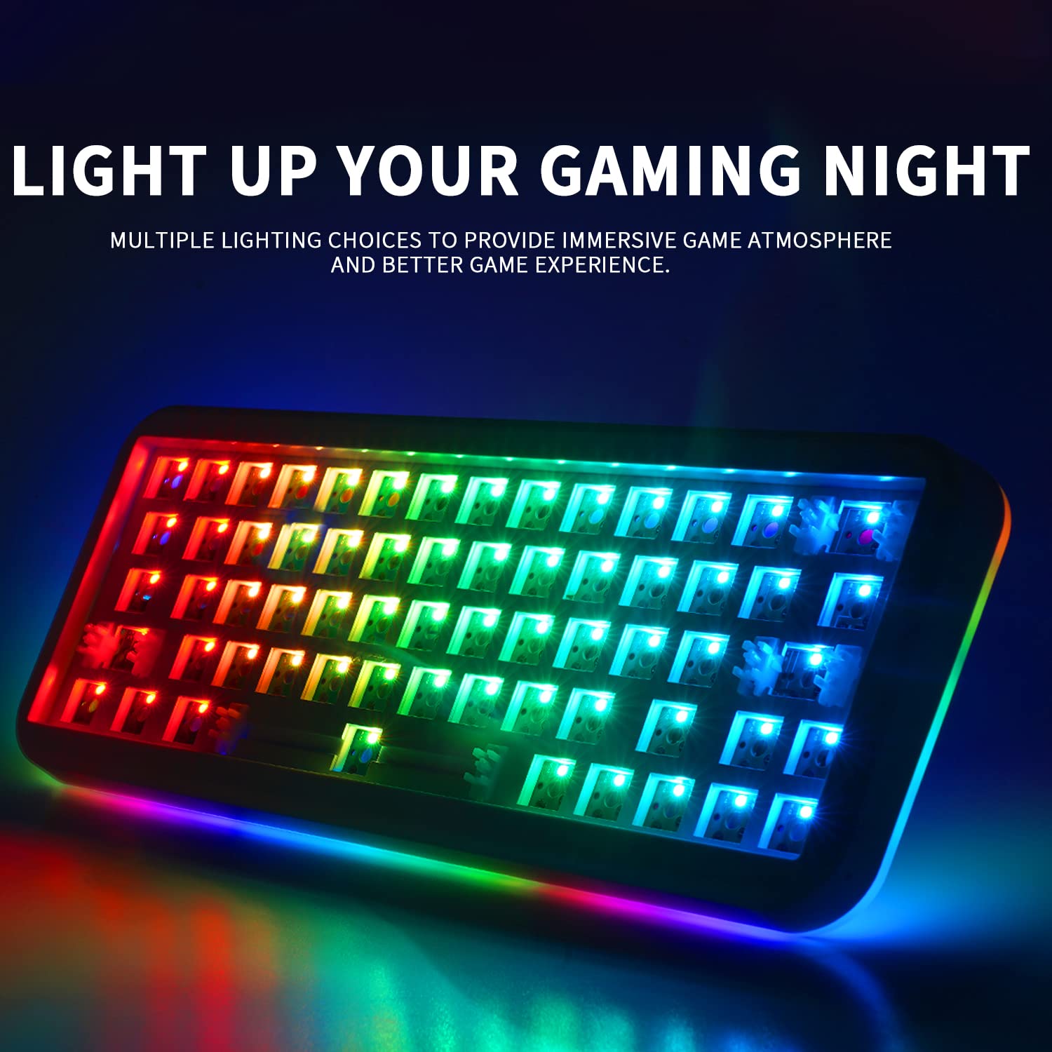 60% RGB Luminous Mechanical Keyboard, PBT Dye Sublimation Keycaps, 63-key Hot Swappable 3-pin/5-pin Switch, Programmable Tri-Mode Bluetooth 5.0/USB-C Wired/2.4GHz Wireless DIY Mechanical Keyboard